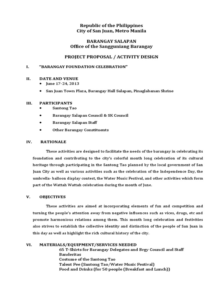 Barangay Salapan Foundation Celebration | PDF