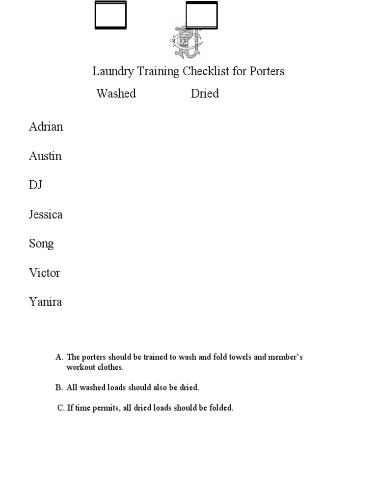 AM Porter Laundry Training Checklist | PDF