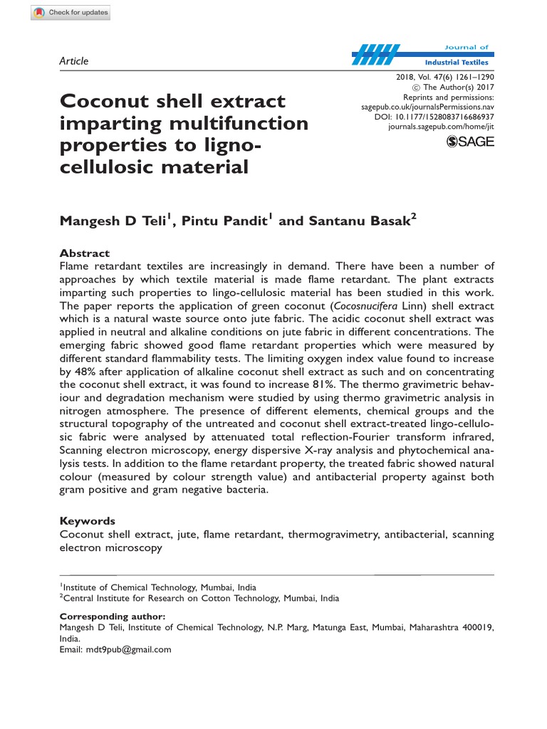 Coconut Shell Extract Imparting Multifunction Properties To ...