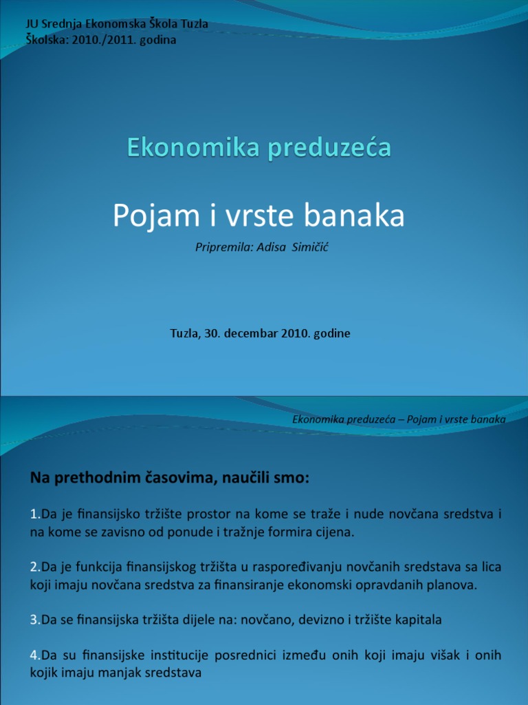 Pojam I Vrste Banaka | PDF