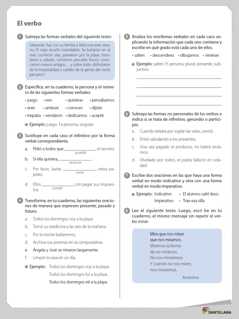 Actividades sobre el verbo para 6° grado | PDF | Verbo | Sintaxis