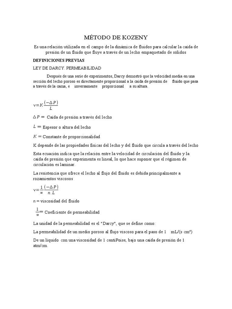 Método de Kozeny | PDF | Permeabilidad (Ciencias de la Tierra) | Viscosidad