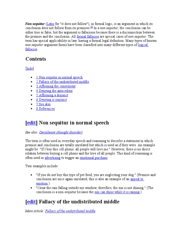 Non Sequitur Argument Forms Have Been Classified Into Many Different ...