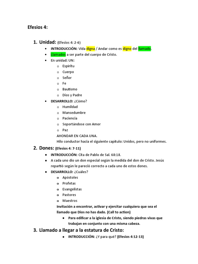 Efesios 4 Bosquejo | PDF | Epístola a los efesios | Cristo (título)
