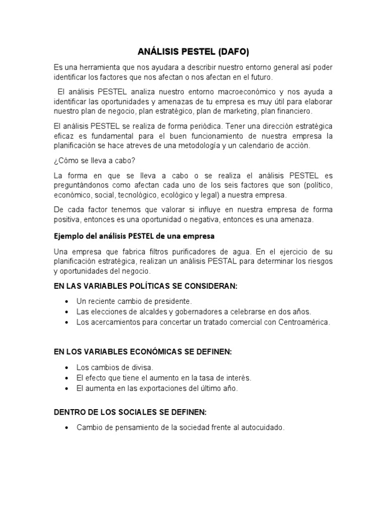 Análisis Pestel y Foda | PDF | Análisis FODA | Mercado (economía)