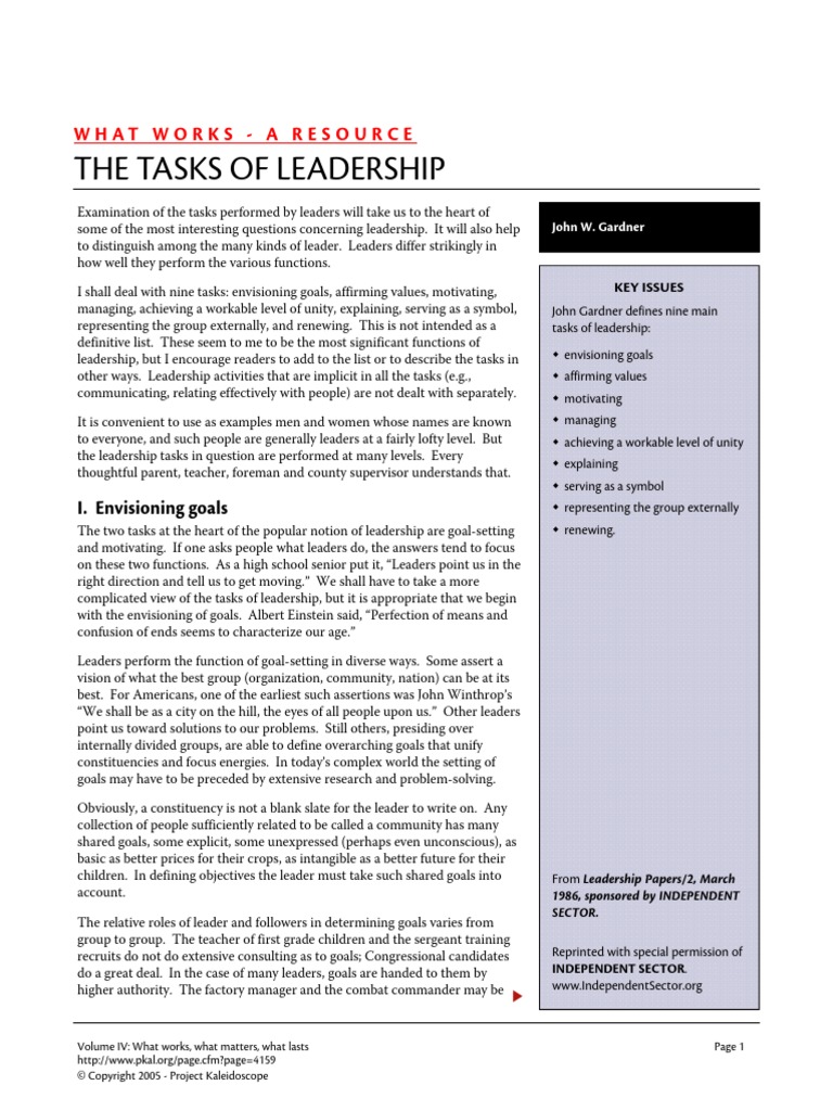 Gardner - The Tasks of Leadership PDF | PDF | Goal | Leadership