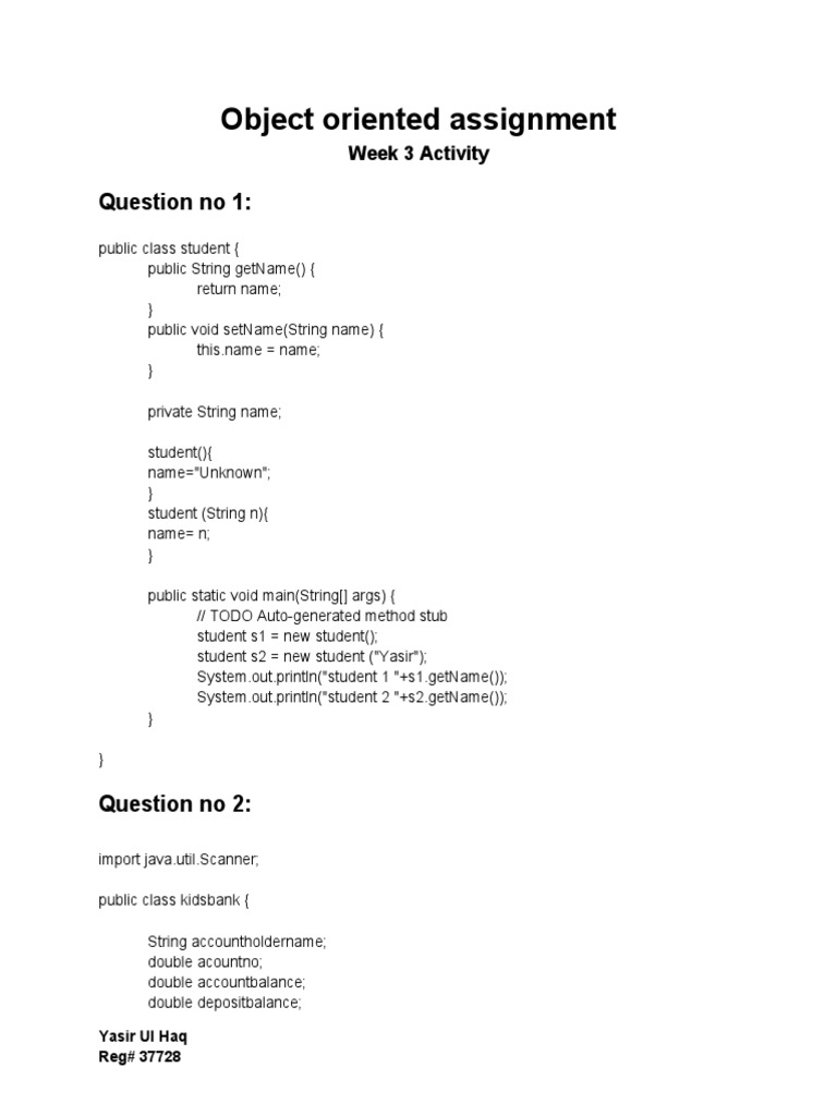 Object Oriented Assignment: Question No 1 | PDF