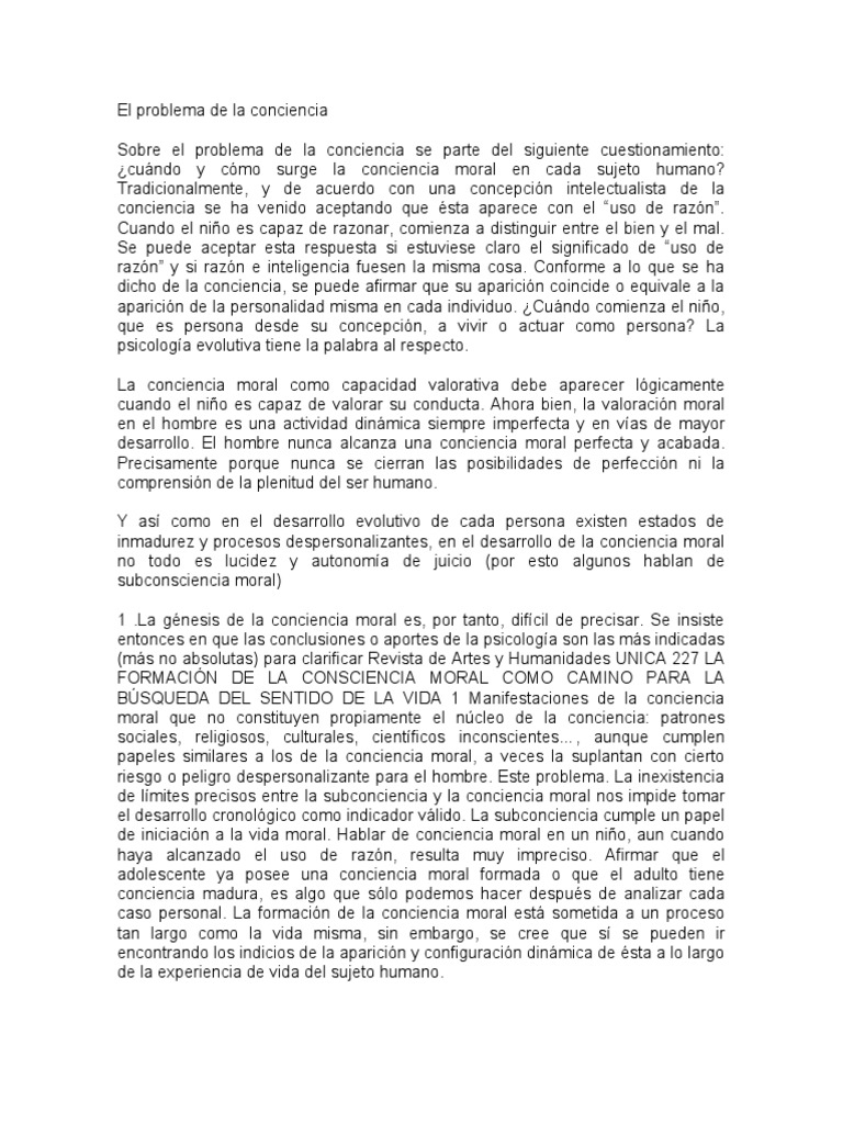 El Problema de La Conciencia | PDF | Moralidad | Conciencia