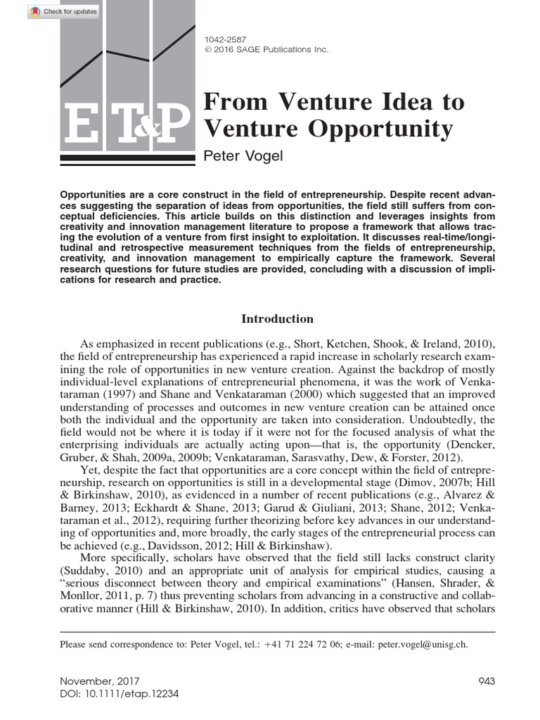 From Venture Idea To Venture Opportunity PDF | PDF | Entrepreneurship ...