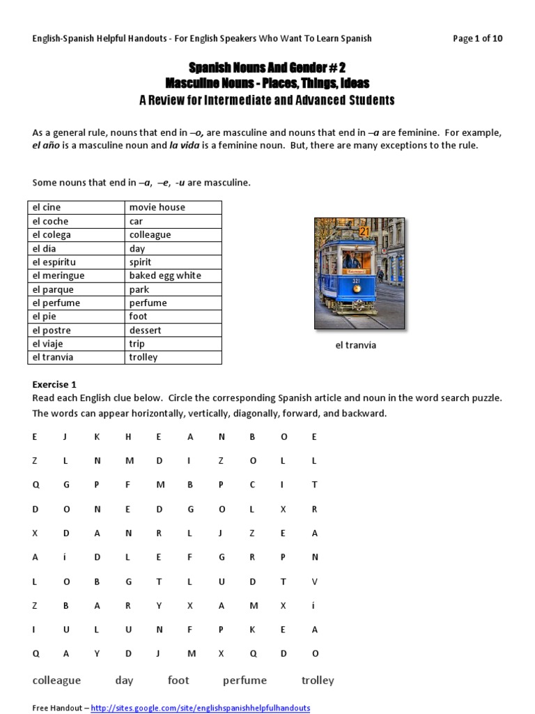 Spanish Nouns and Gender #2-Masculine Nouns - Places, Things, Ideas - A ...