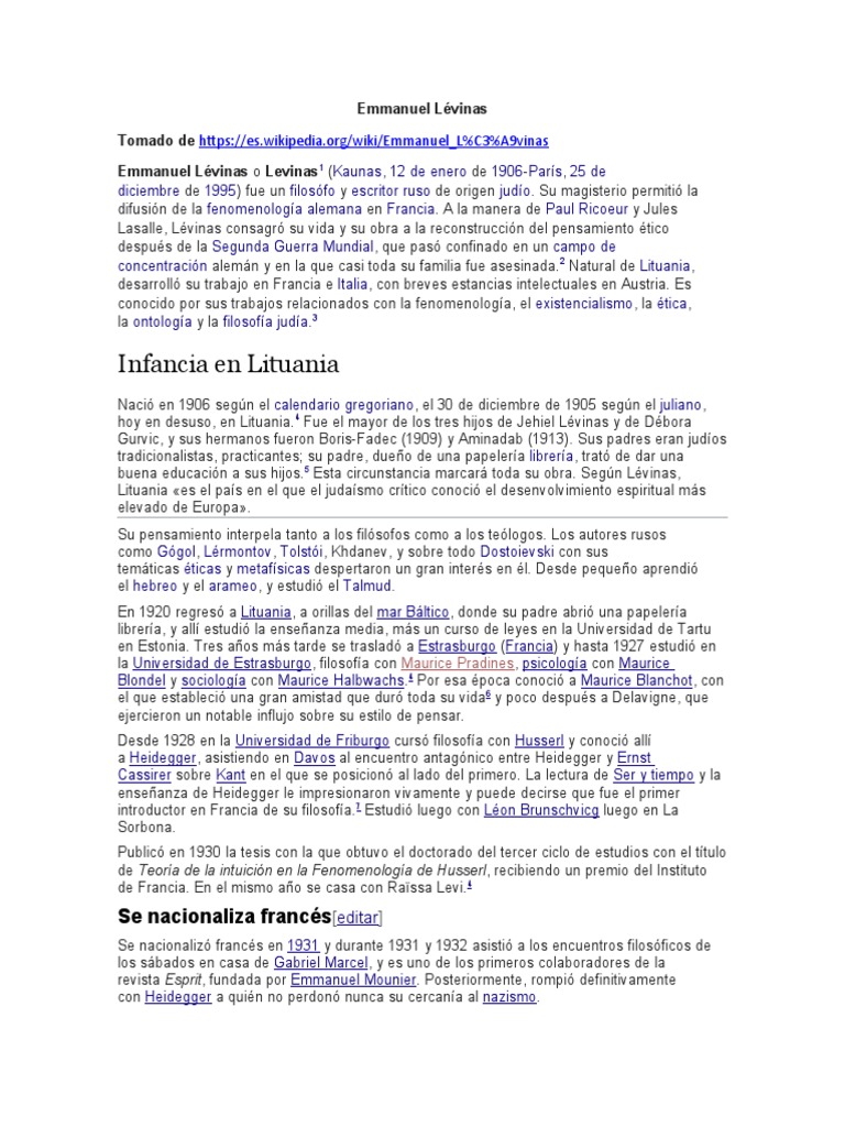 Emmanuel Lévinas, filósofo judío lituano | PDF | Metafísica | Filosofía ...