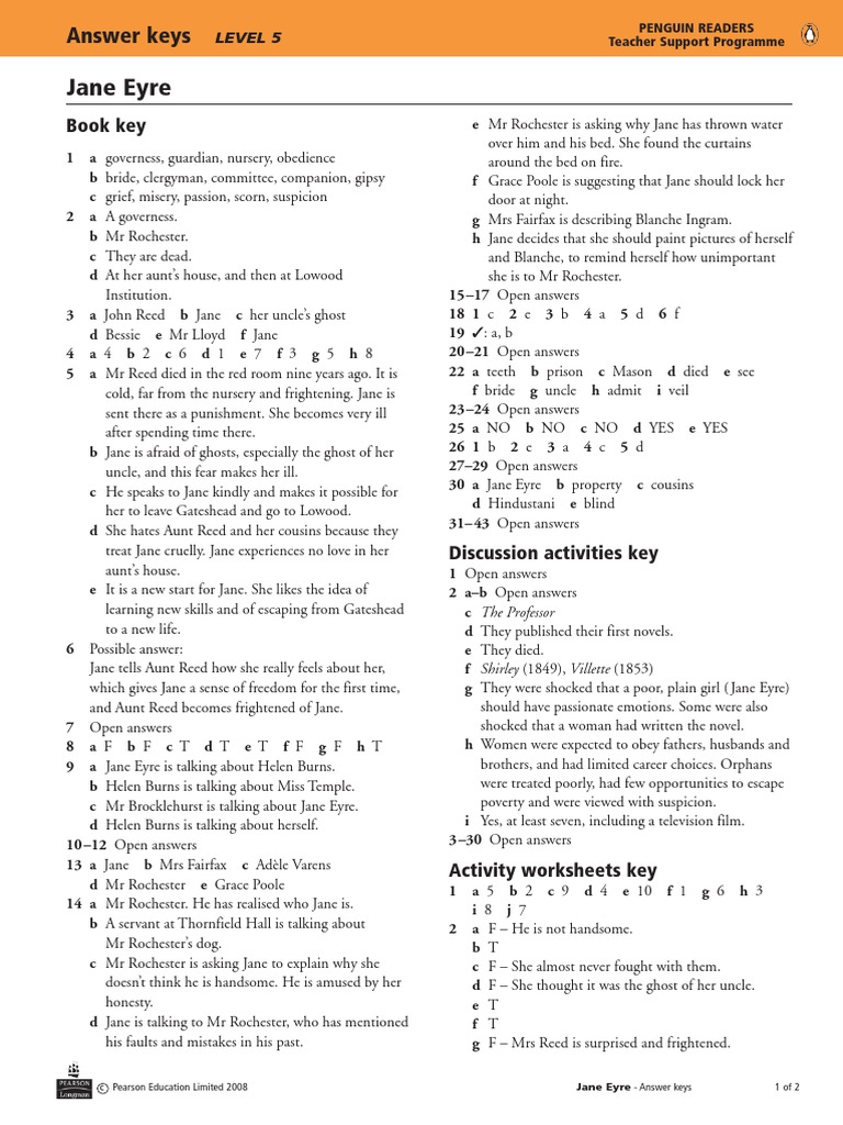 Jane Eyre: Answer Keys | PDF | Jane Eyre | Novels