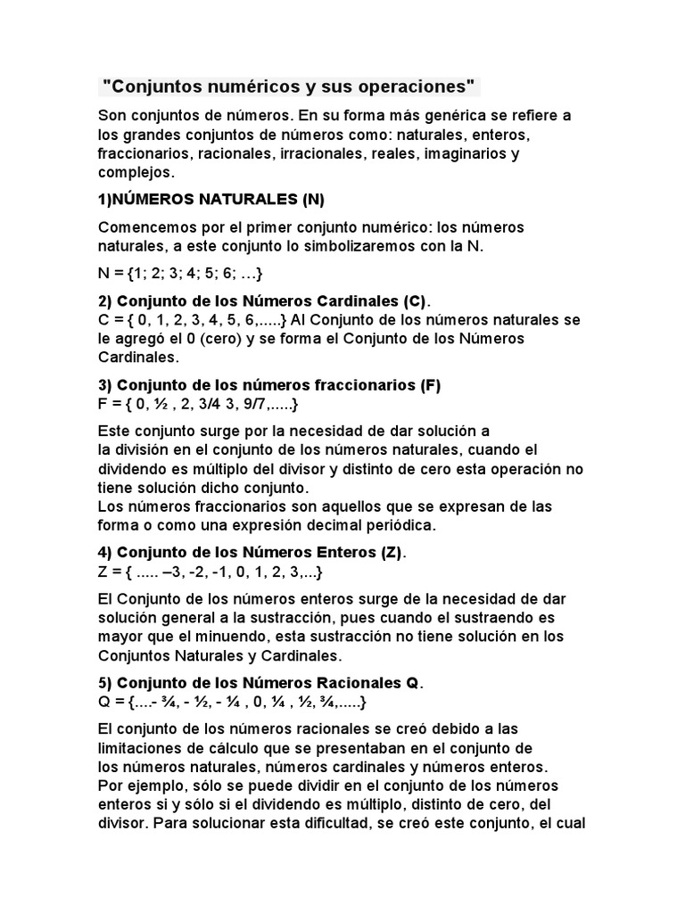 Conjuntos Numéricos y Sus Operaciones | PDF | Fracción (Matemáticas ...