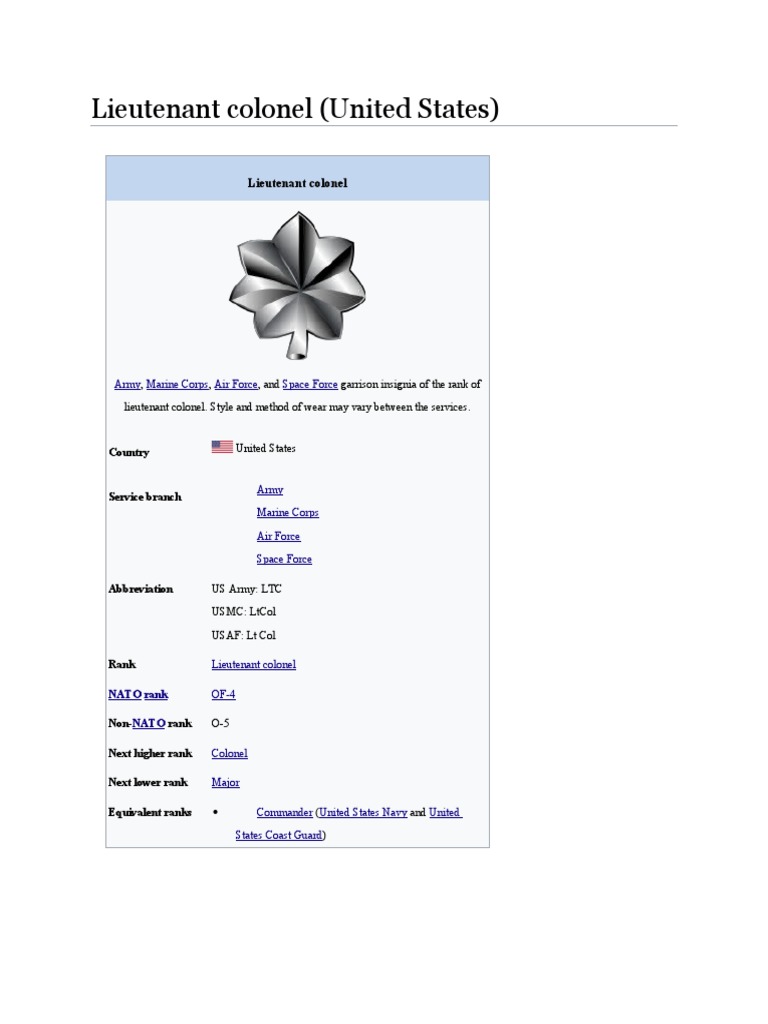 Lieutenant Colonel (United States) | PDF