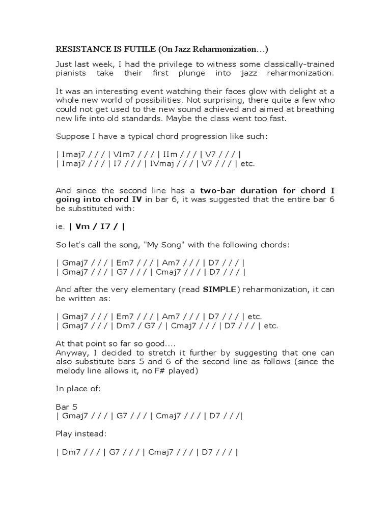 Jazz Reharmonization Techniques Explained | PDF