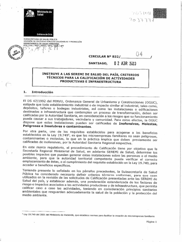 Circular B32 04 2020 Calificacion Industrial | PDF