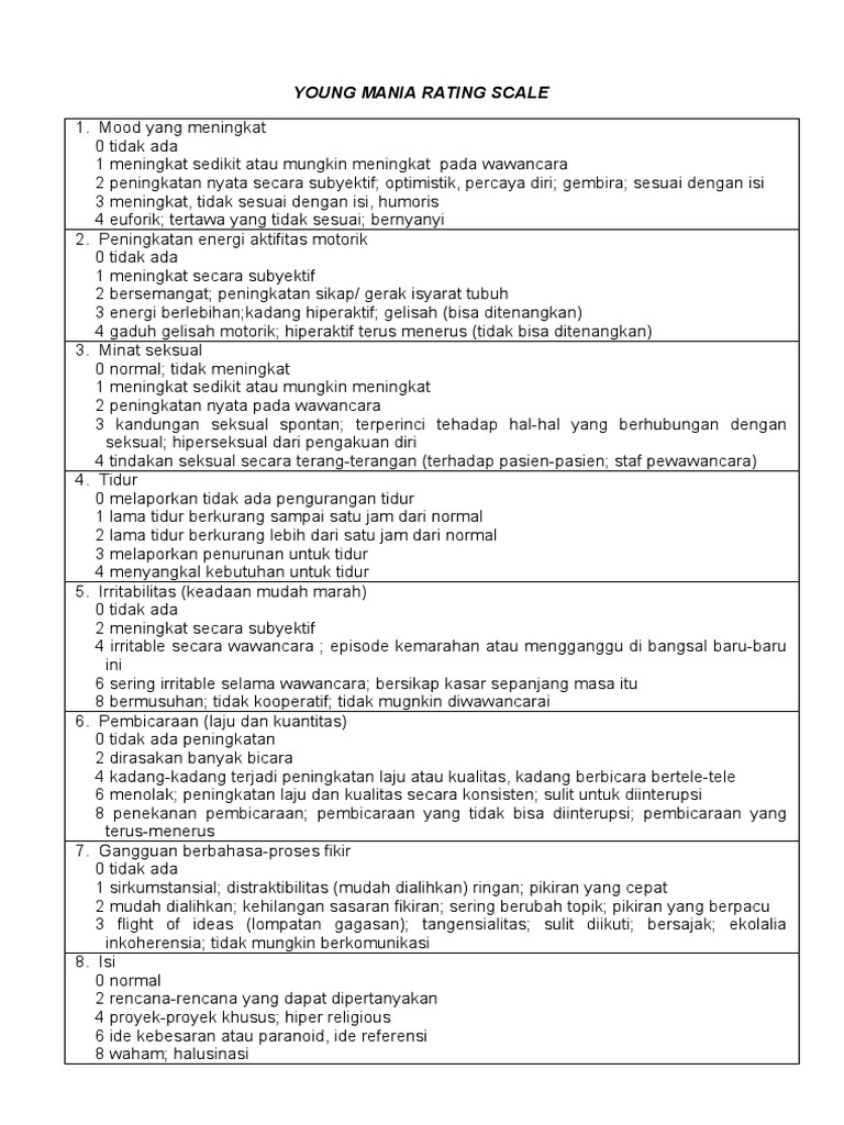 Young Mania Rating Scale | PDF