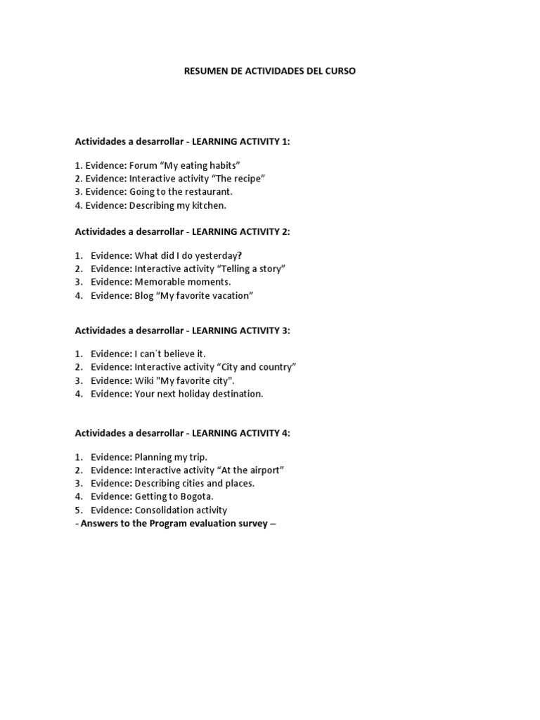 Resumen de Actividades Del Curso | PDF