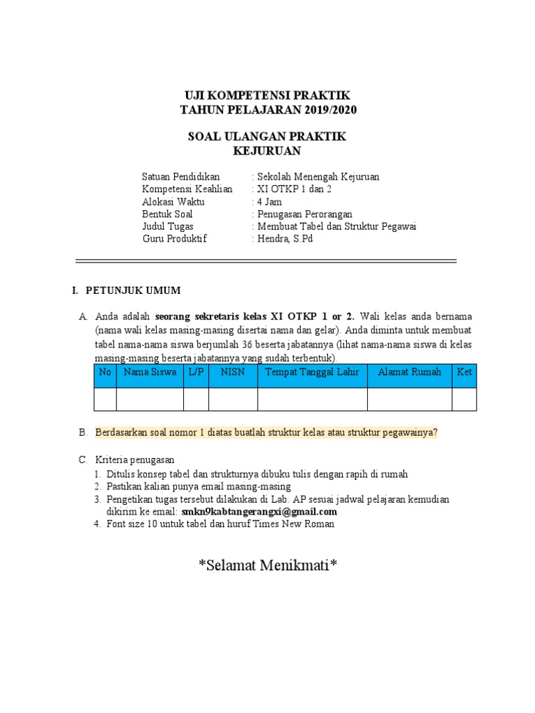 Soal Praktik - Kls XI OTKP 1-2 | PDF