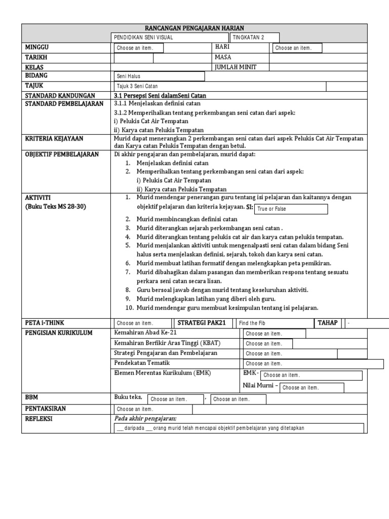 RPH T2 Seni Catan | PDF