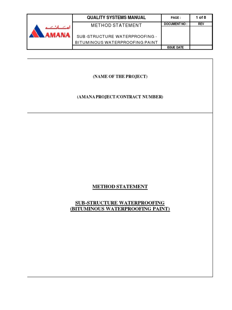 Bituminous Waterproofing Method Statement | PDF | Safety ...