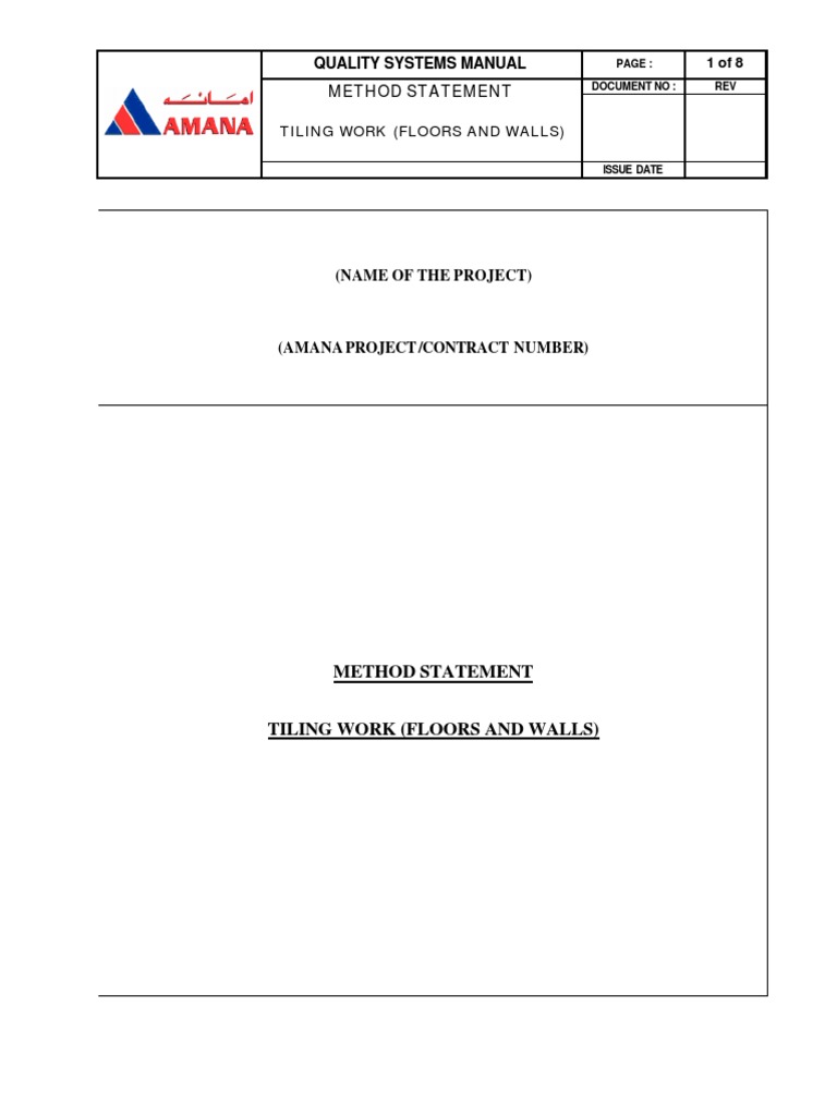 Quality Systems Manual Method Statement: Tiling Work (Floors and Walls ...