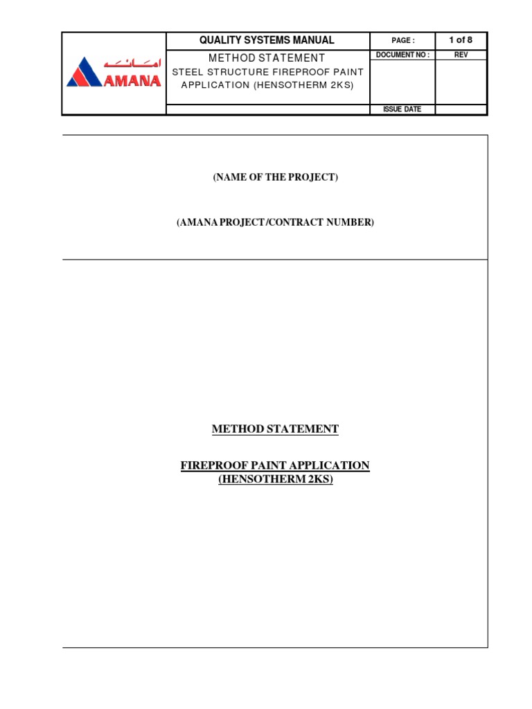 Quality Systems Manual Method Statement: Steel Structure Fireproof Paint Application (Hensotherm ...