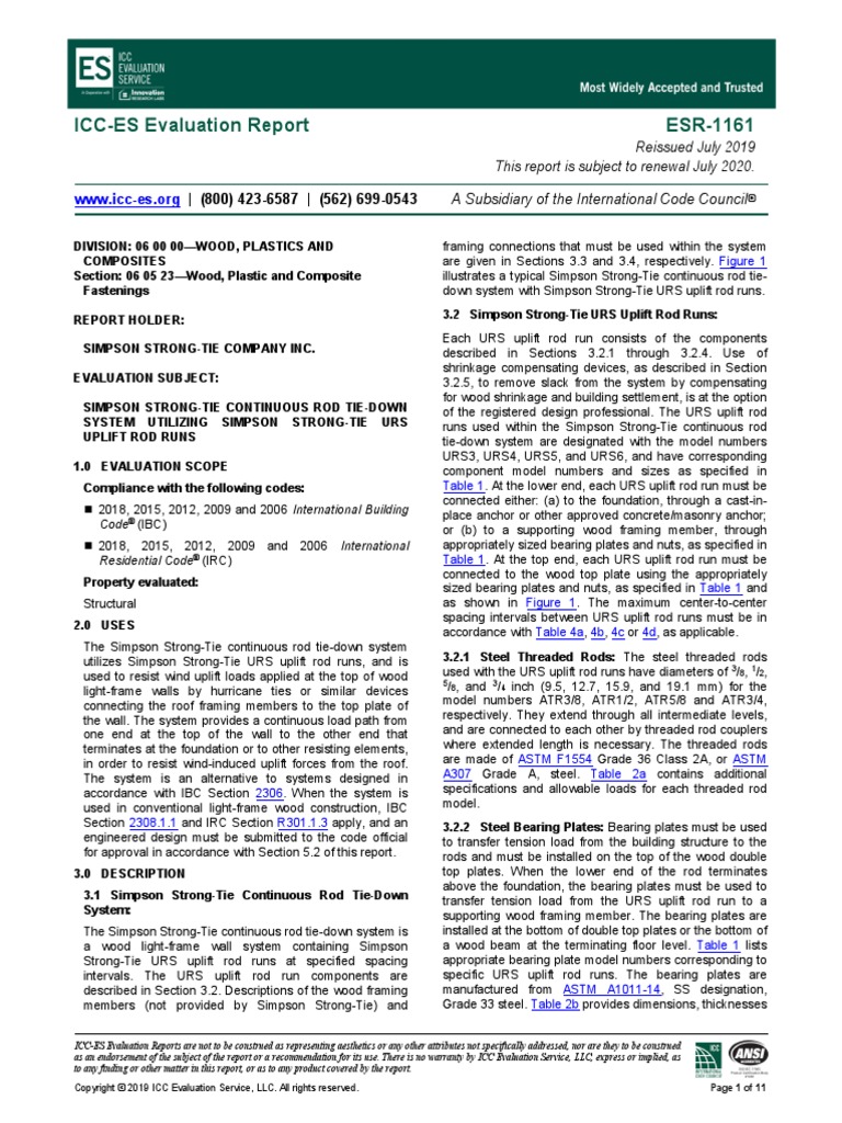 ICC-ES Evaluation Report ESR-1161 | PDF | Lumber | Framing (Construction)