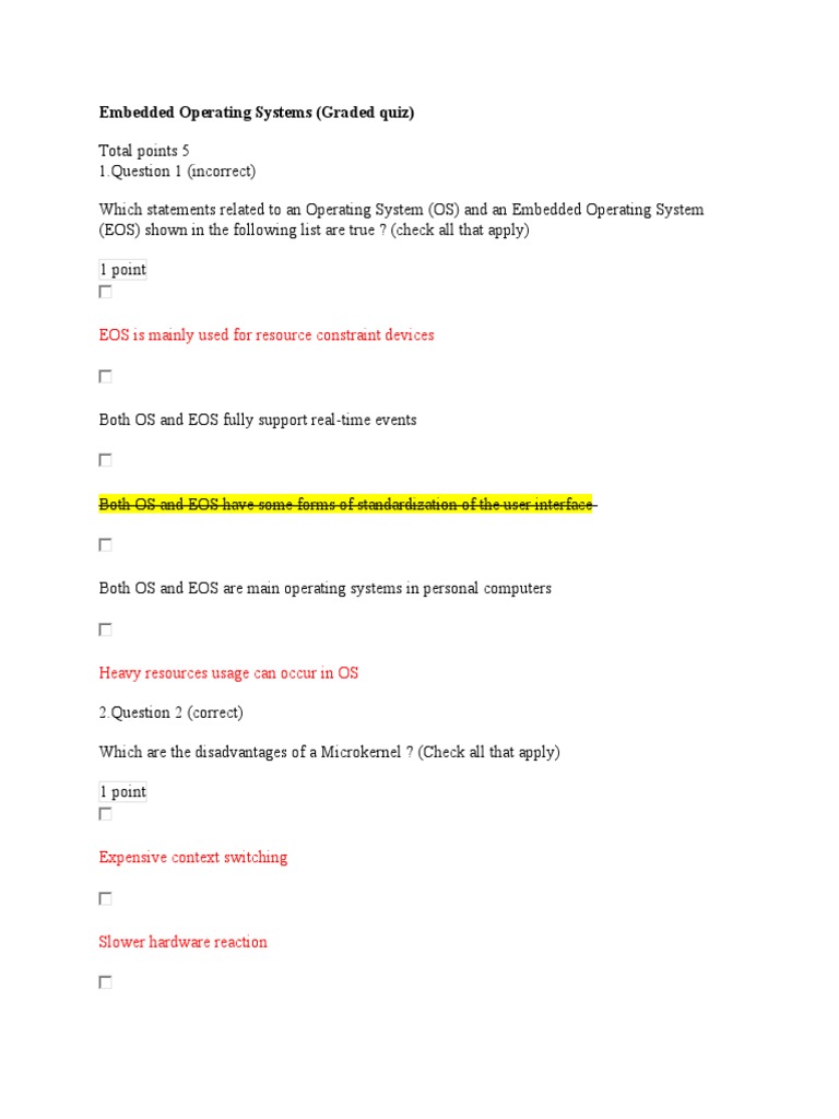Embedded Operating Systems (Graded Quiz) : EOS Is Mainly Used For ...