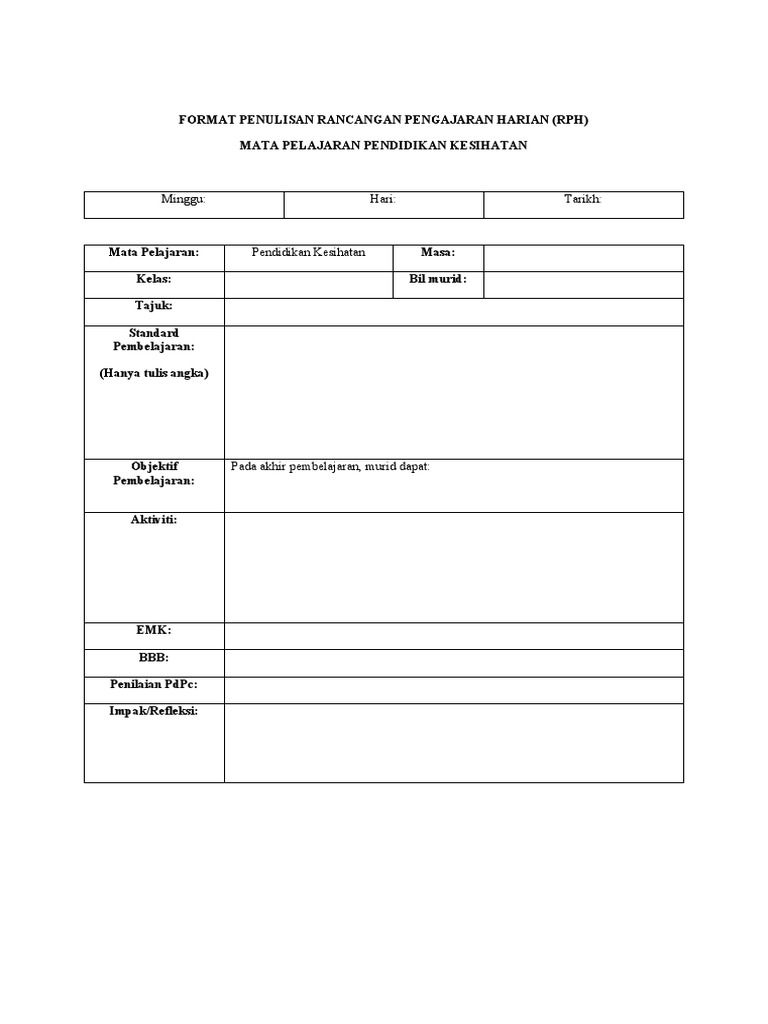 Contoh RPH PK | PDF