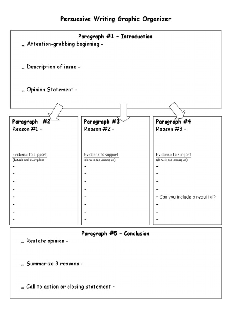 Persuasive Writing Graphic Organizer: Attention-Grabbing Beginning ...