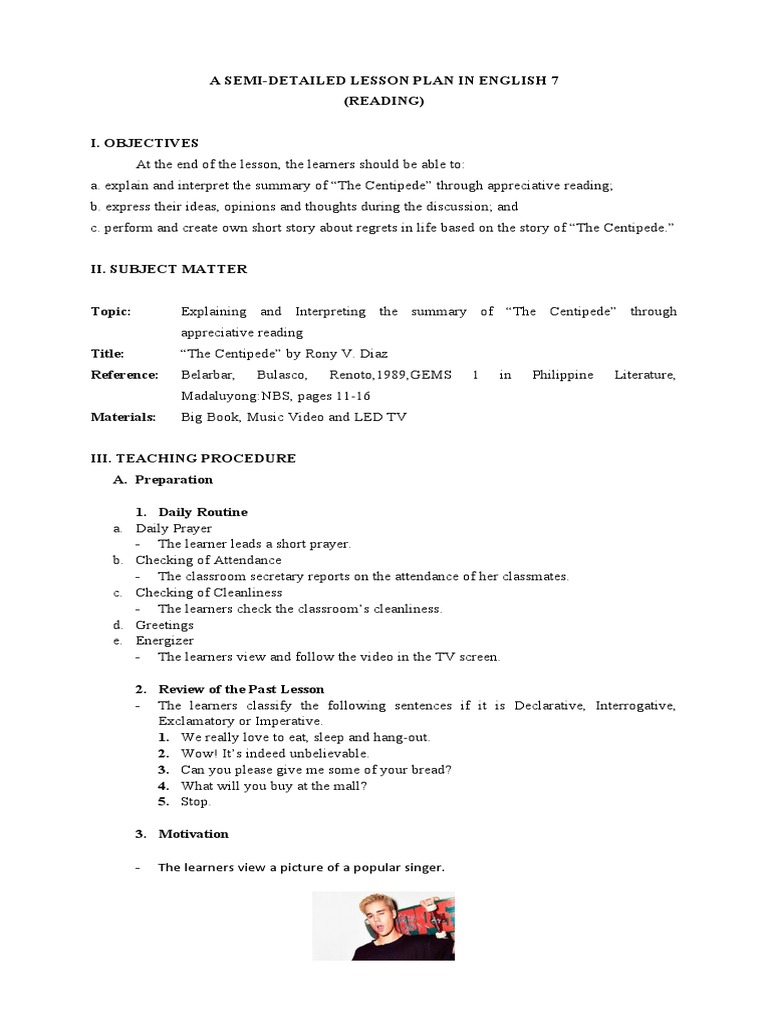 Semi Detailed Lesson Plan in English 7 | PDF | Cognition | Behavior ...