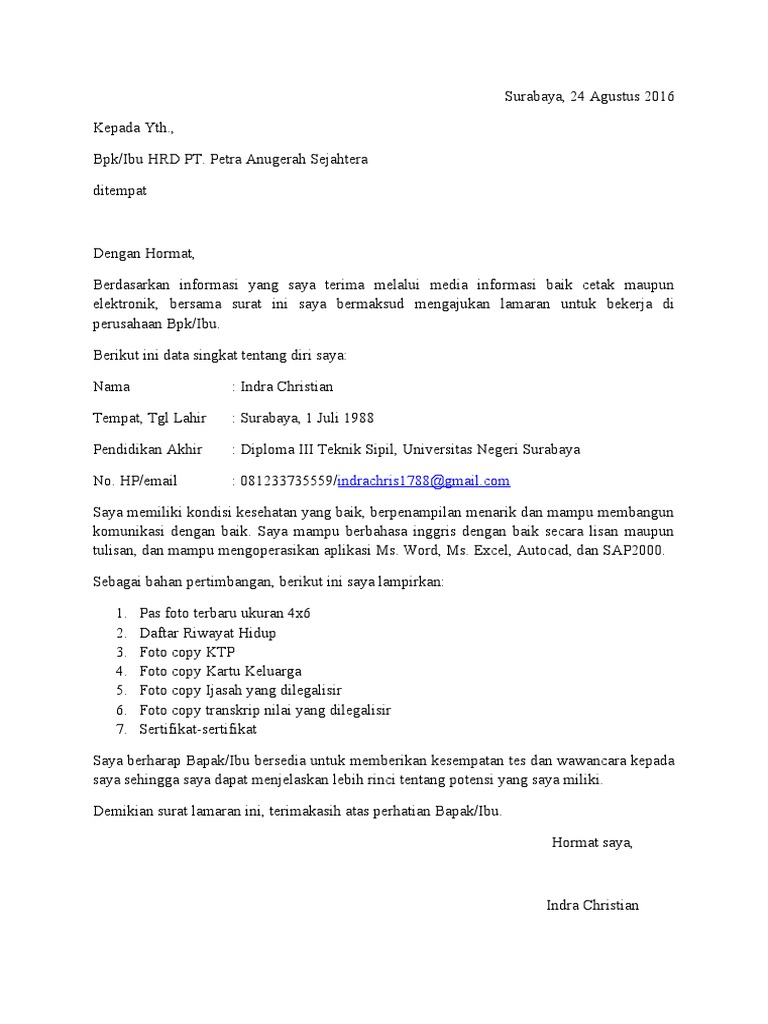 Contoh Surat Lamaran | PDF