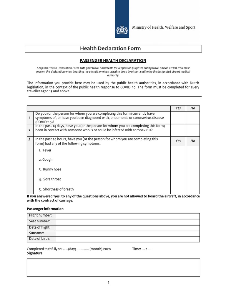 Traveller Public Health Declaration | PDF