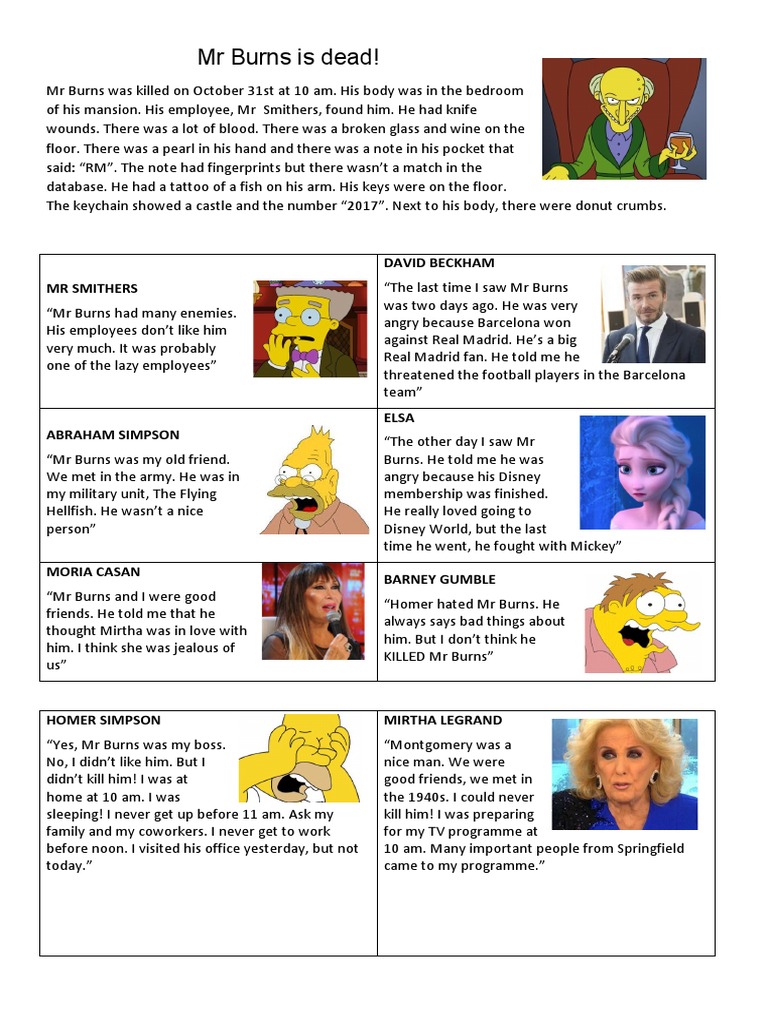 A Murder Mystery - MR Burns Is Dead | PDF | The Simpsons | American ...