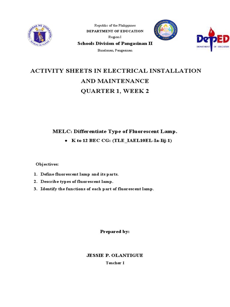 EIM Activity Sheet Q1, W2 | PDF | Fluorescent Lamp | Vacuum Tube