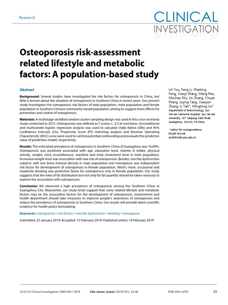 Clinical: Osteoporosis Risk-Assessment Related Lifestyle and Metabolic ...