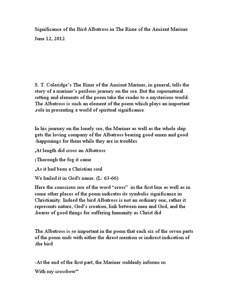 Significance of The Bird Albatross in The Rime of The Ancient Mariner ...