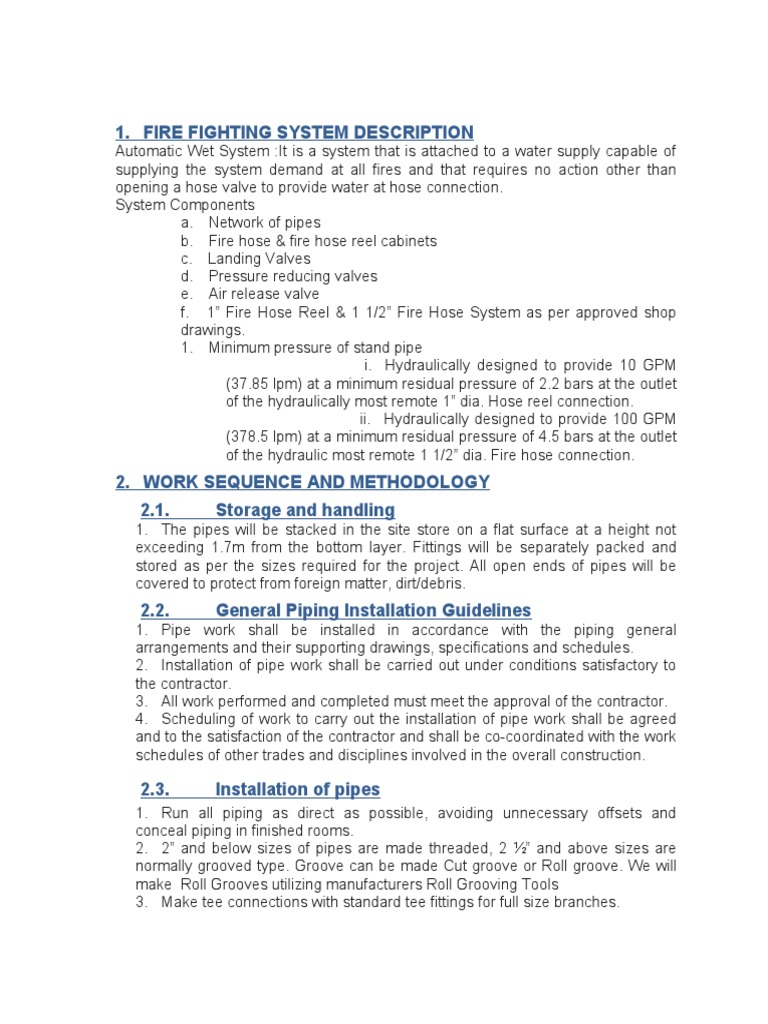 Good Din FIRE FIGHTING SYSTEM DESCRIPTION | PDF | Pipe (Fluid ...