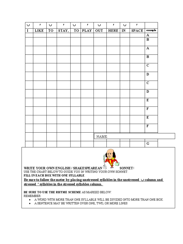 Write Your Own Sonnet Teach Iambic Pentameterand Rhyme Scheme | PDF