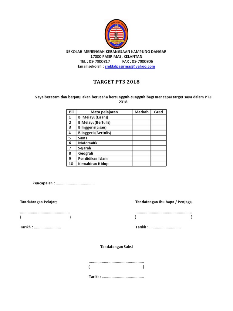 Borang Target pt3 2 | PDF