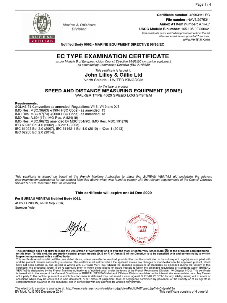 BV Type Approval 42993 - A1 - EC | Download Free PDF | Directive ...