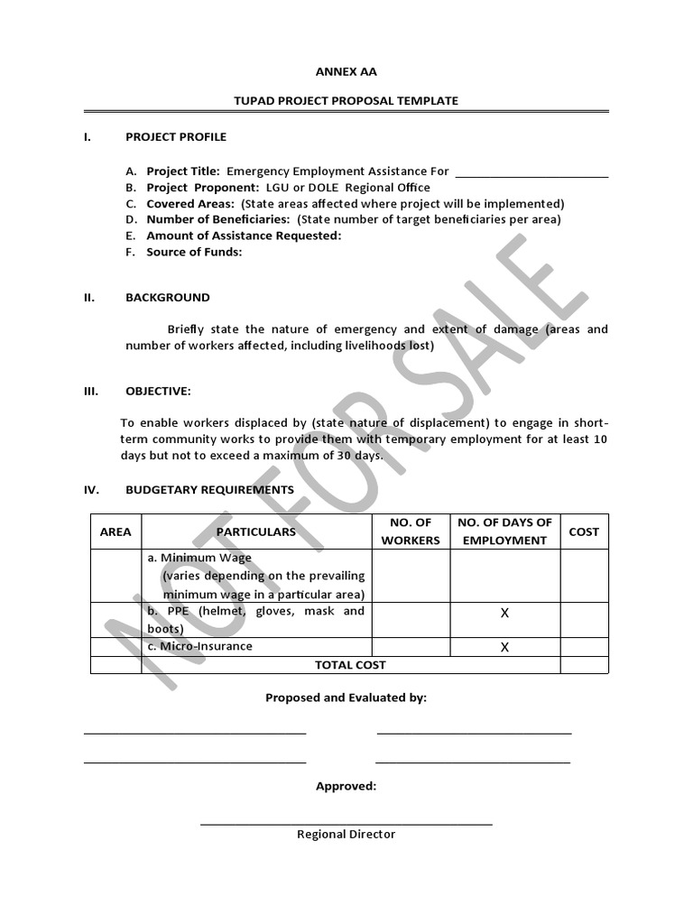 Template of TUPAD Project Proposal and Profile of Displaced Workers | PDF