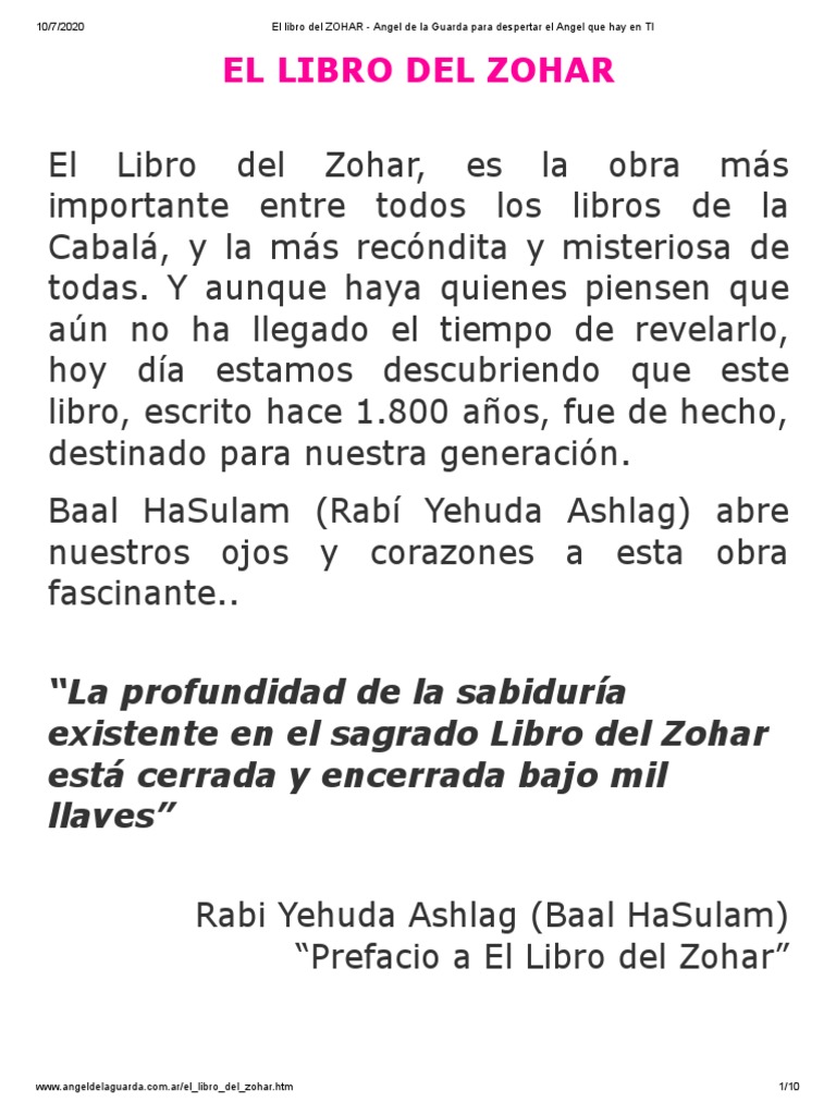 El Libro Del ZOHAR - Angel de La Guarda para Despertar El Angel Que Hay ...