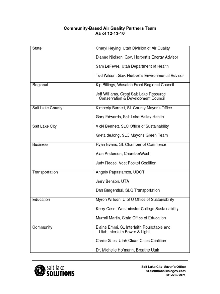 Salt Lake City Air Quality Partners Team | PDF | Social Science
