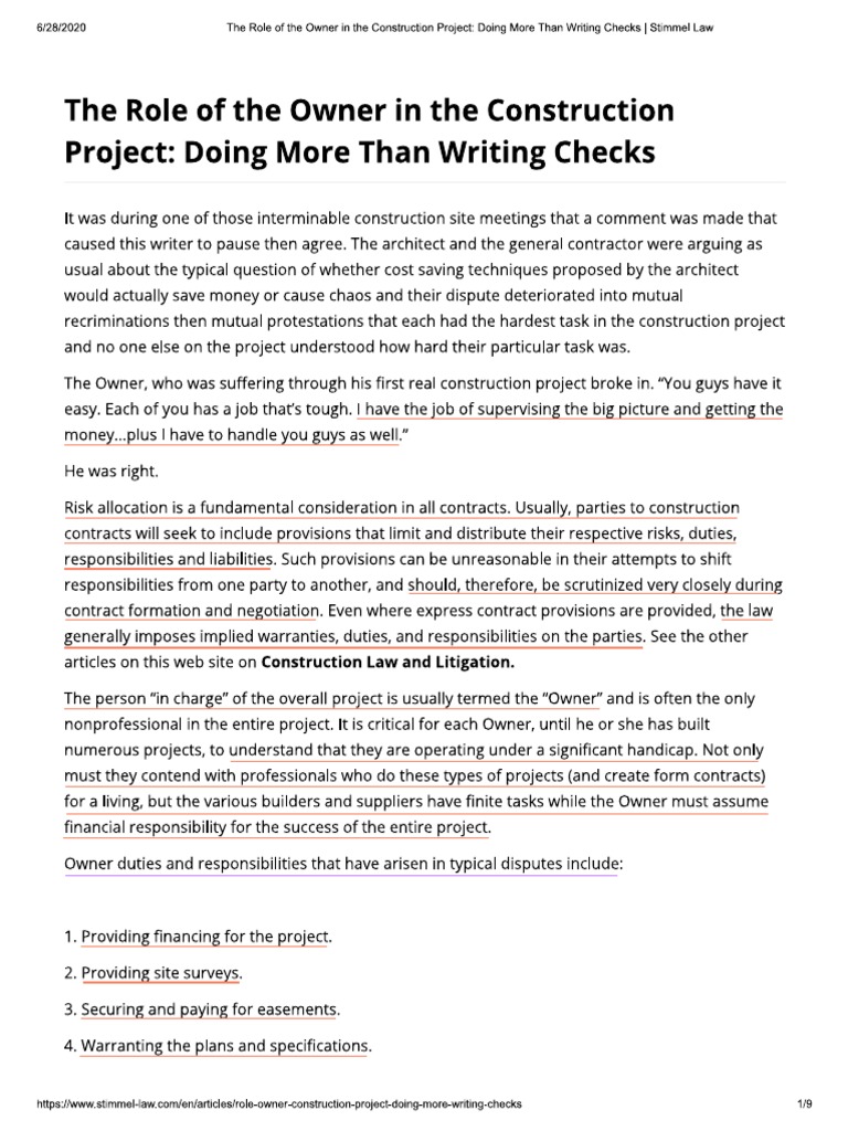 The Role of The Owner in The Construction PDF | PDF