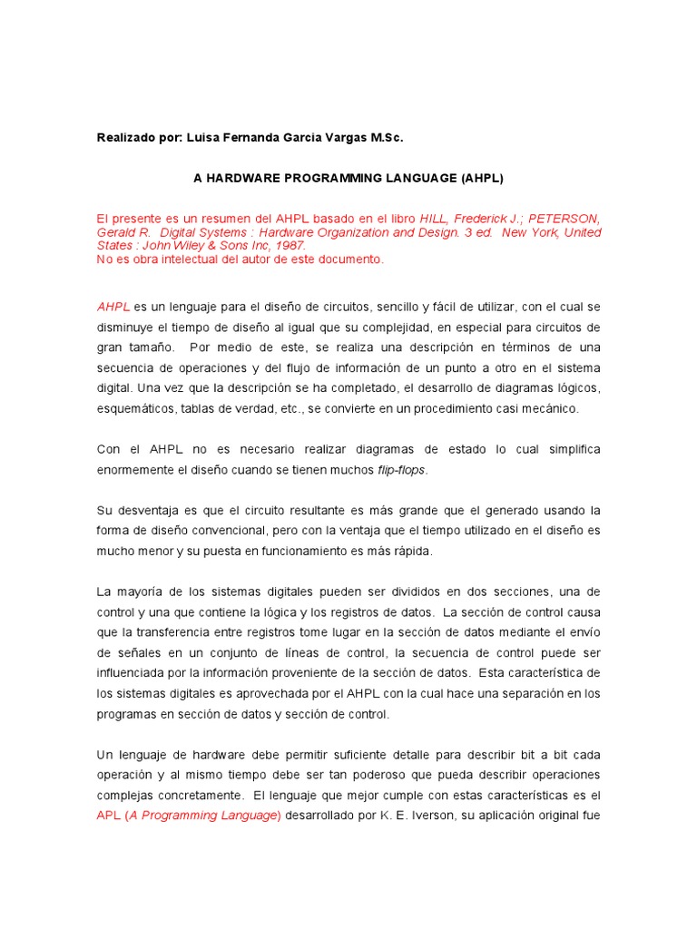 AHPL | PDF | Apl (lenguaje de programación) | Estructura de datos de matriz