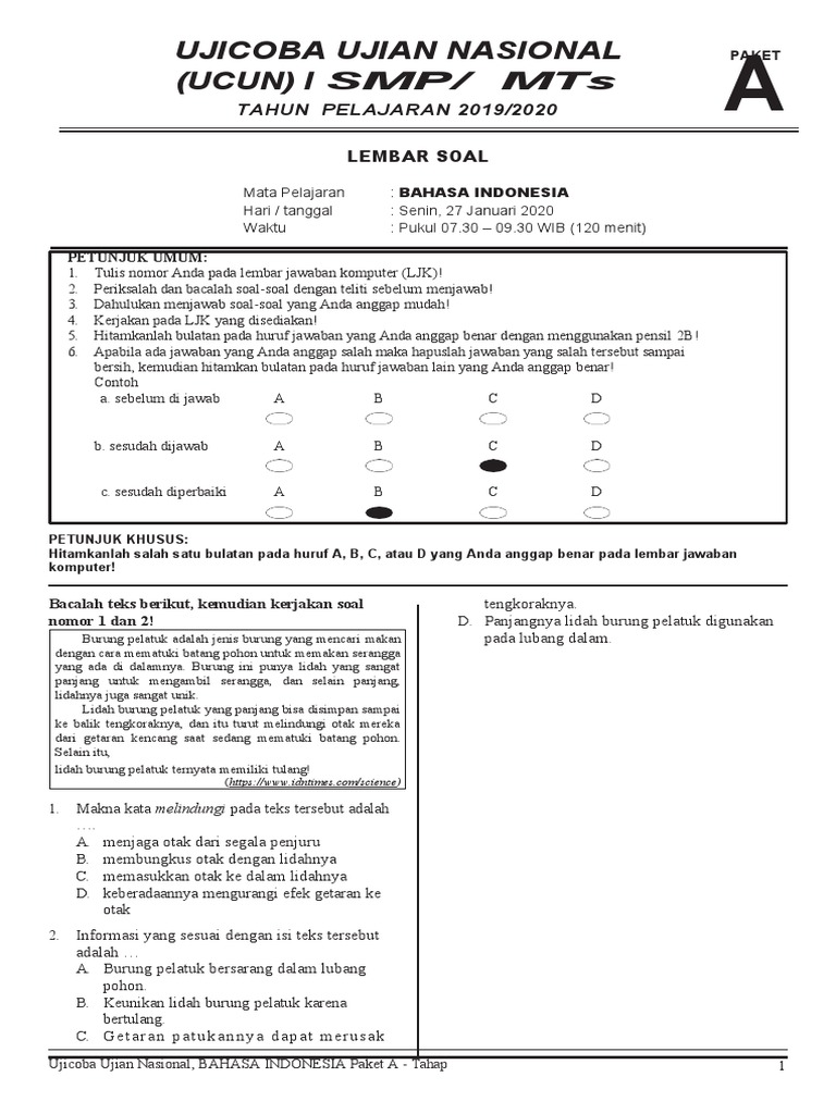 Ucun B. Indonesia-P1a - 2020 | PDF