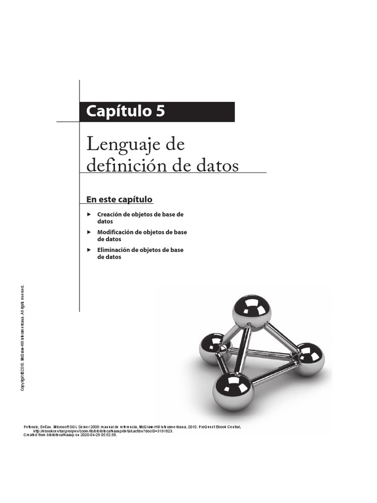 Capitulo 5 - Lenguaje de Definicion de Datos | PDF | Servidor SQL de Microsoft | Bases de datos