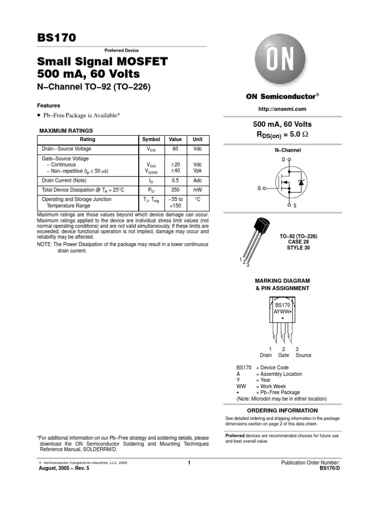 BS170 N-Channel DMOS Transistor Datasheet | PDF | Field Effect ...
